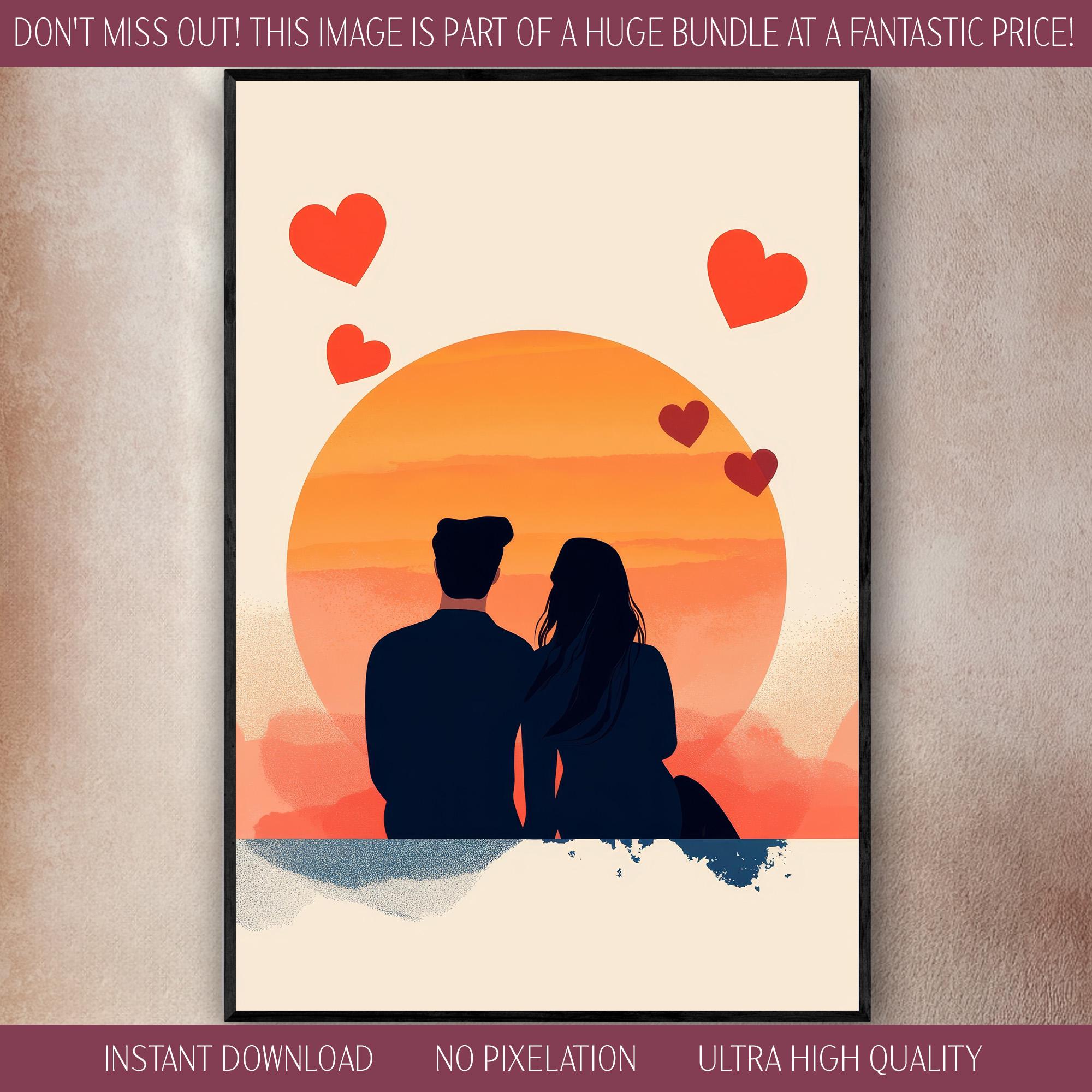 Romantic Sunset Couple Silhouette Digital Download Print Minimalist ...