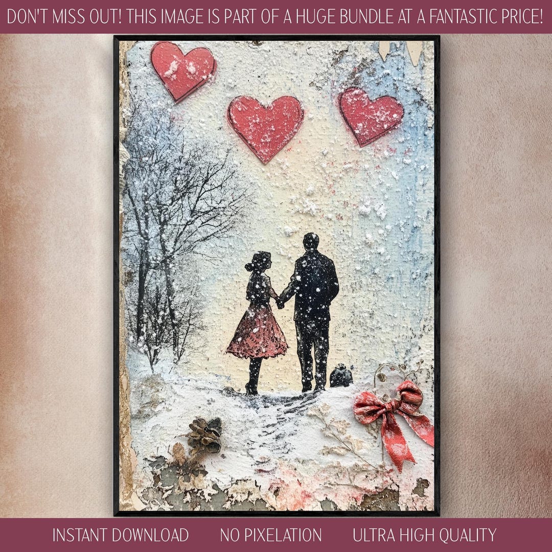 Snowball Fight Love Scene Watercolor Art Romantic Winter Wonderland ...