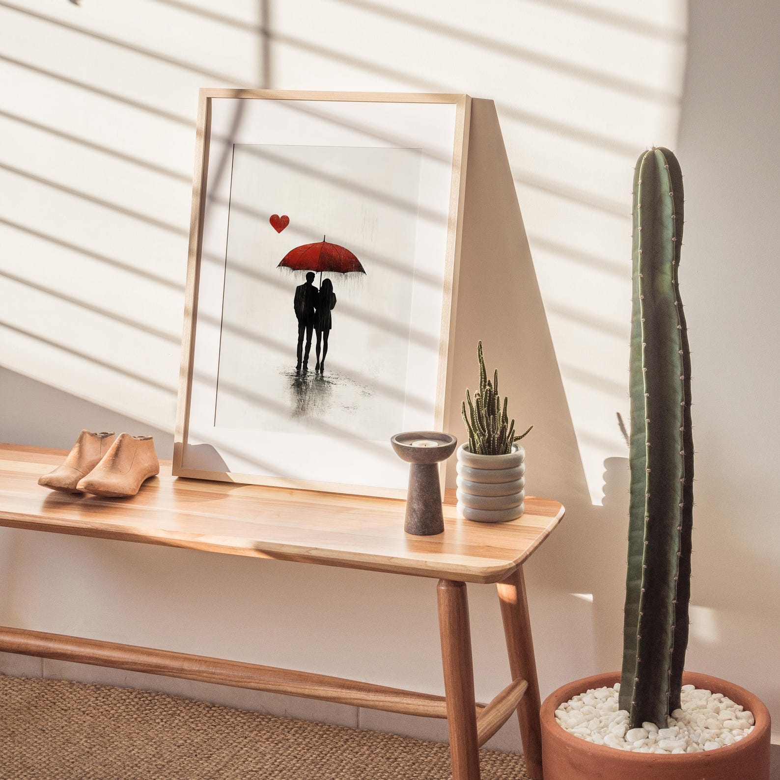 Romantic Couple Under Red Umbrella Digital Download Print Minimalistic ...