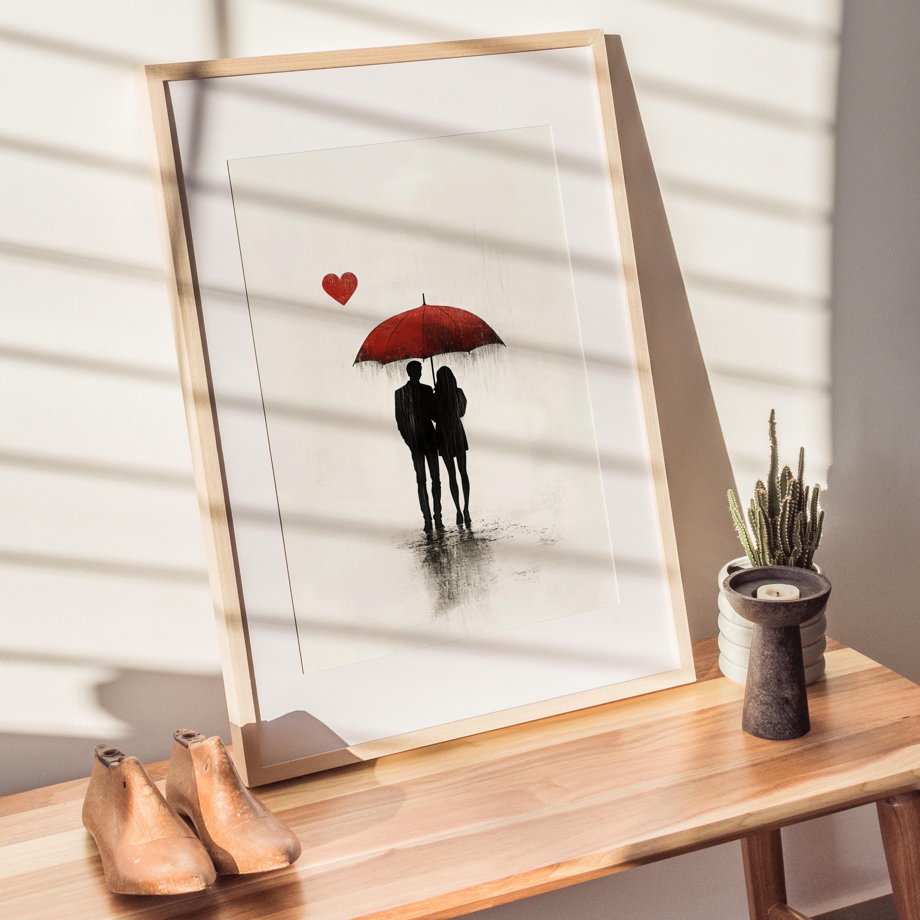 Romantic Couple Under Red Umbrella Digital Download Print Minimalistic ...