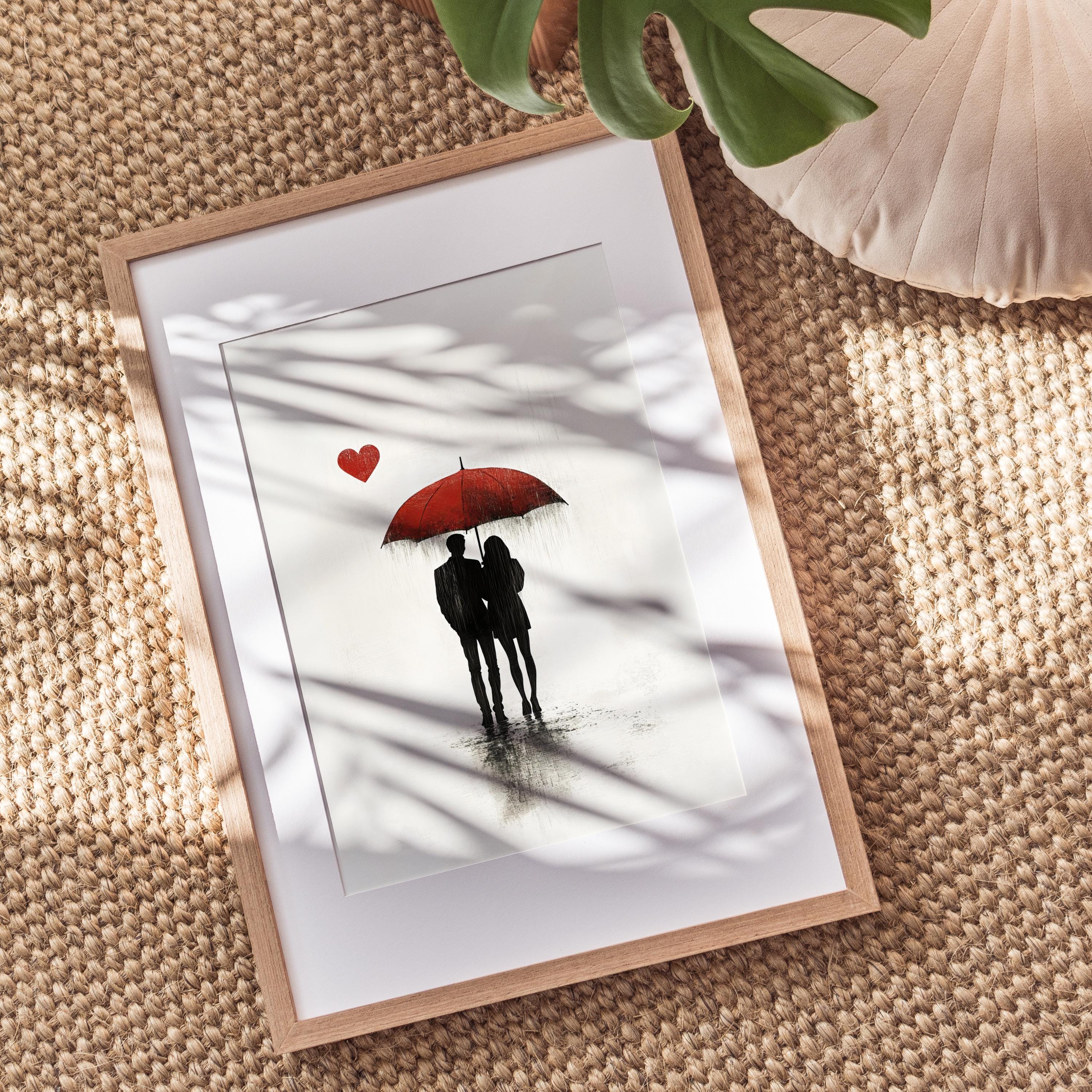Romantic Couple Under Red Umbrella Digital Download Print Minimalistic ...