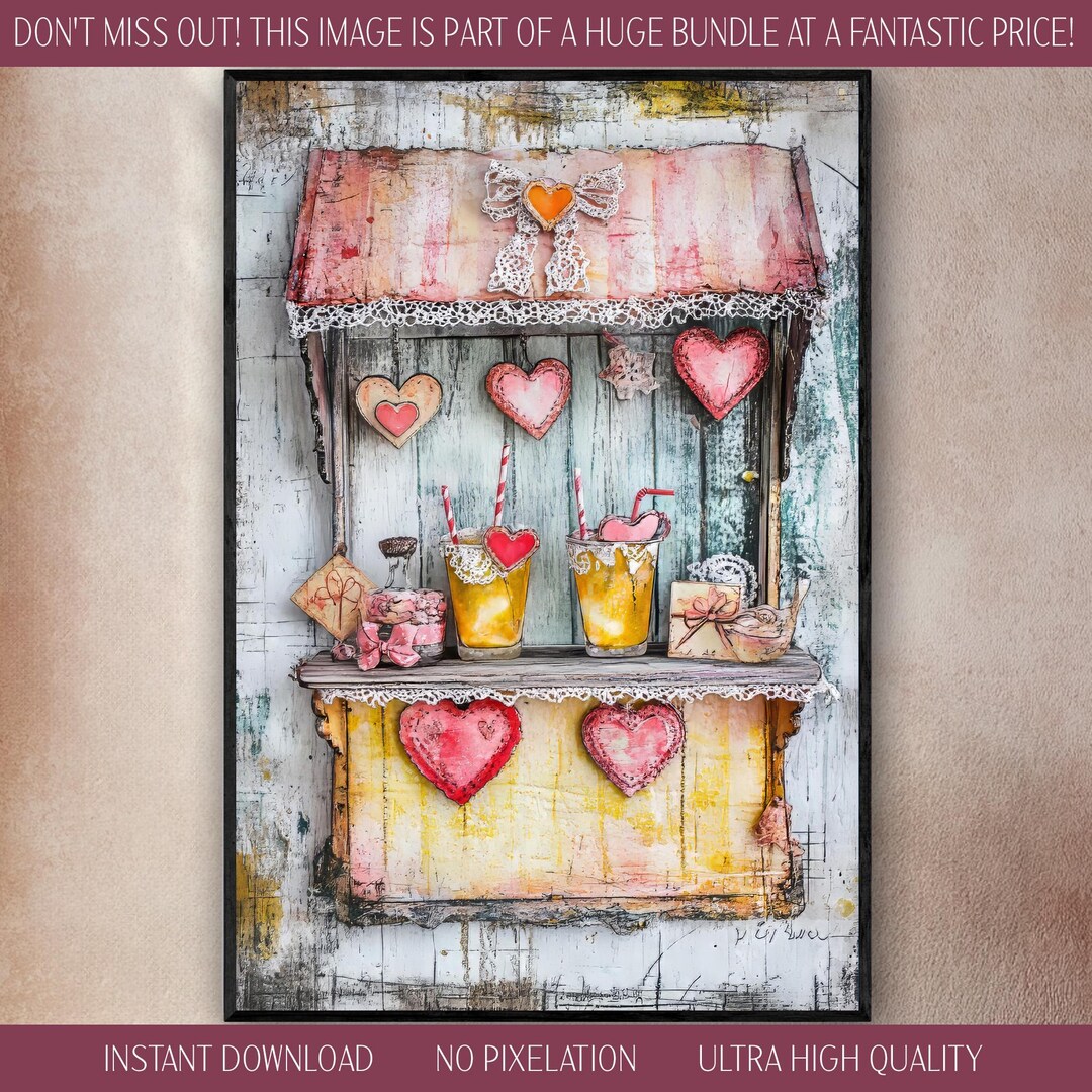 Retro Lemonade Stand Digital Download Print Whimsical Vintage Heart ...