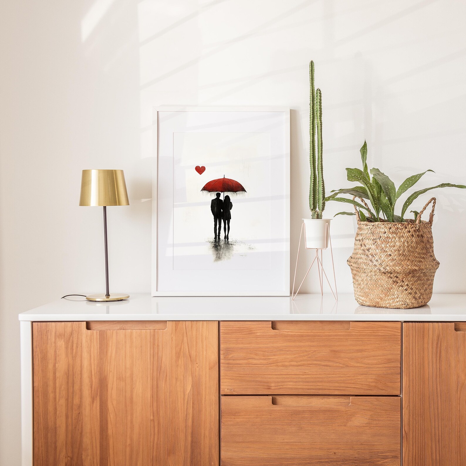 Romantic Couple Under Red Umbrella Digital Download Print Minimalistic ...