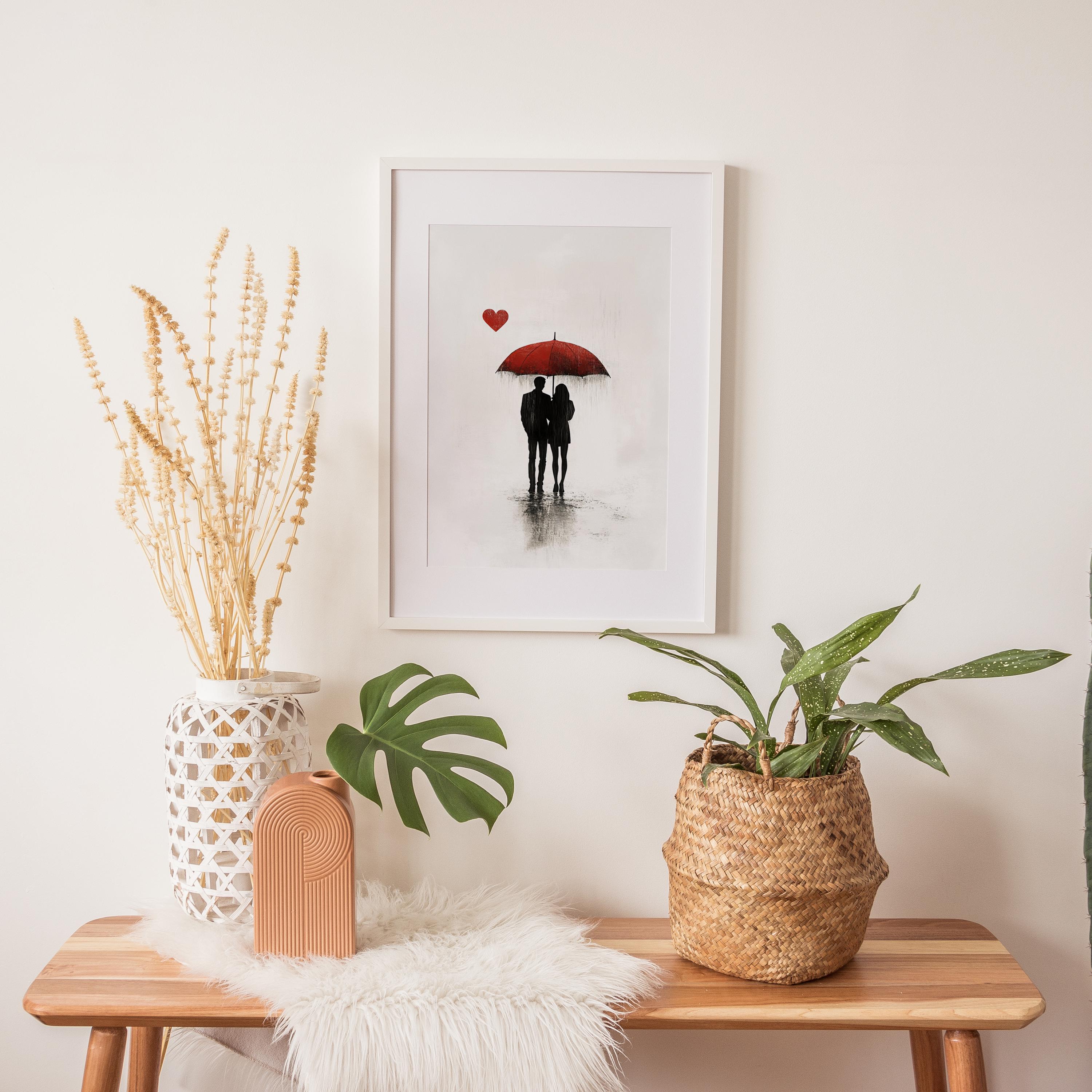 Romantic Couple Under Red Umbrella Digital Download Print Minimalistic ...