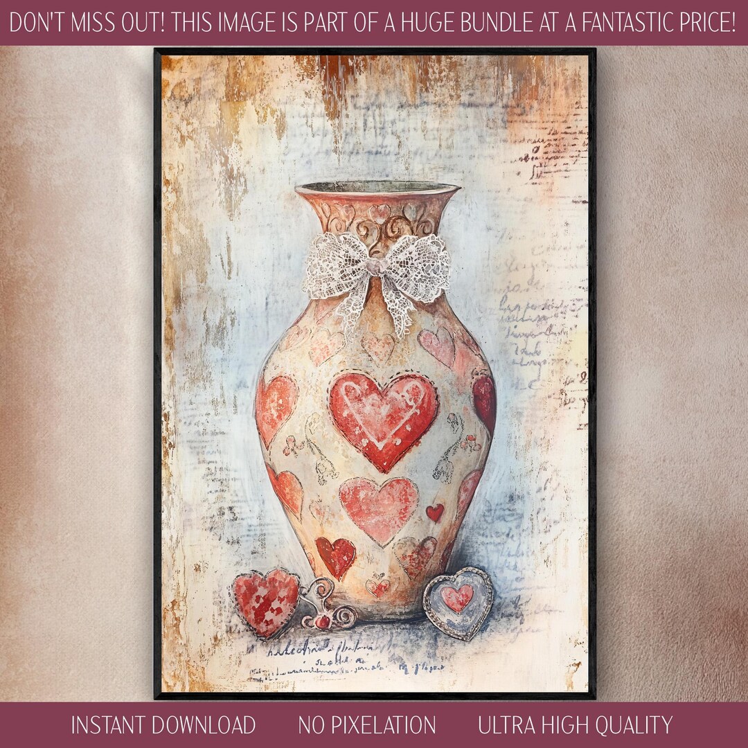 Vintage Heart Art Digital Download Romantic Decor Watercolor Prints for ...