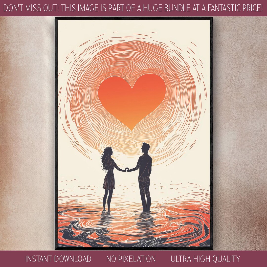 Romantic Couple Digital Download Print Single Line Drawing Sunrise ...