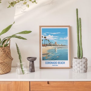 Coronado Beach Travel Poster | San Diego Island Coastal Wall Art Print ...