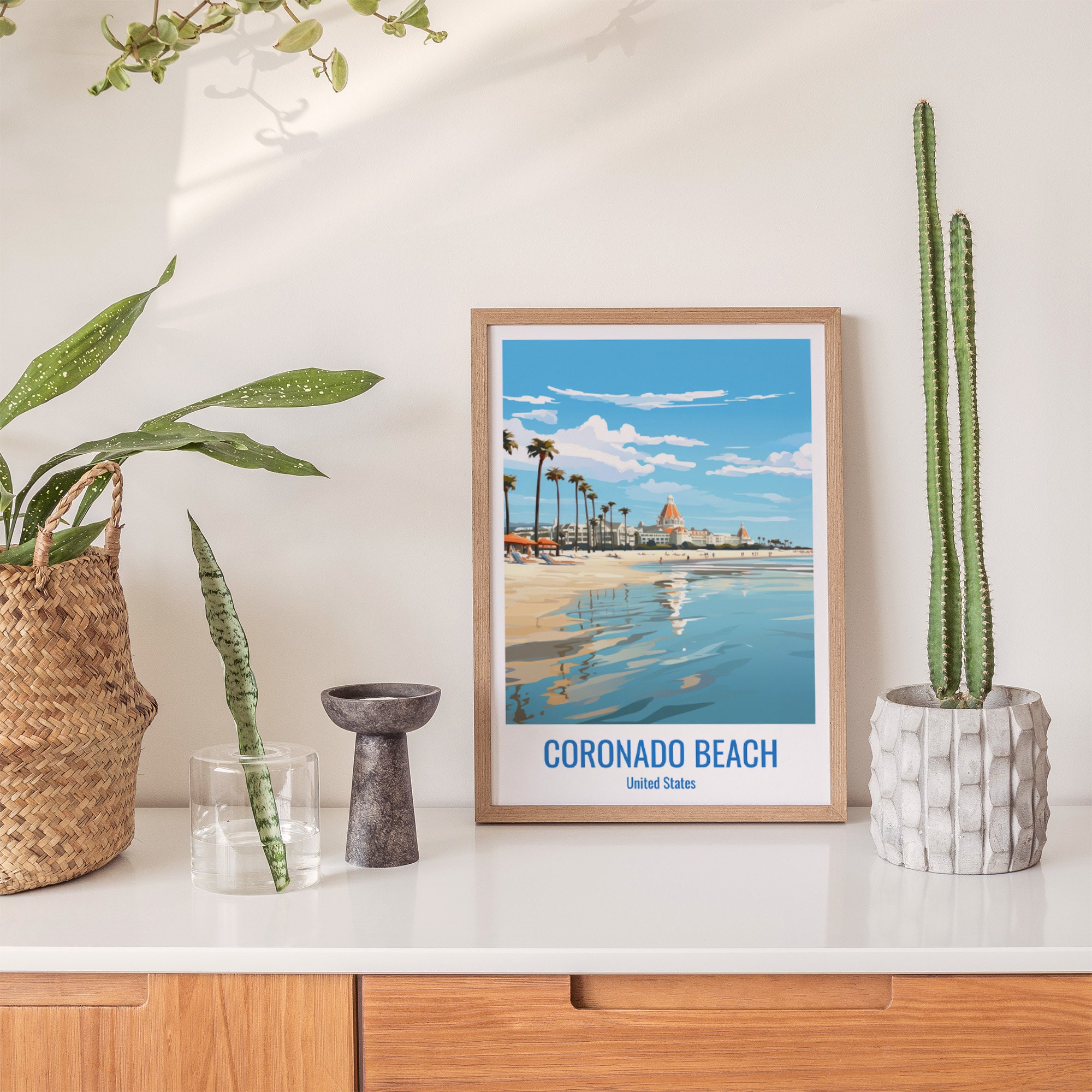 Coronado Beach Travel Poster | San Diego Island Coastal Wall Art Print ...