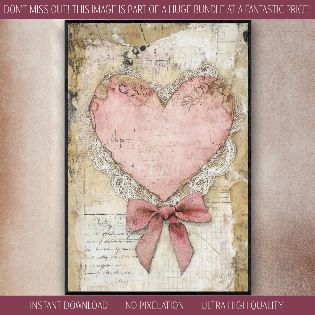 Vintage Heart Art Digital Download Romantic Whimsical Decor for Couples ...