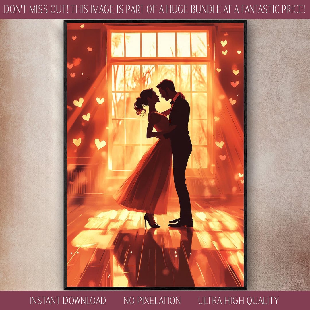 Faceless Couple Dancing Digital Illustration Romantic Art Print Sunlit ...