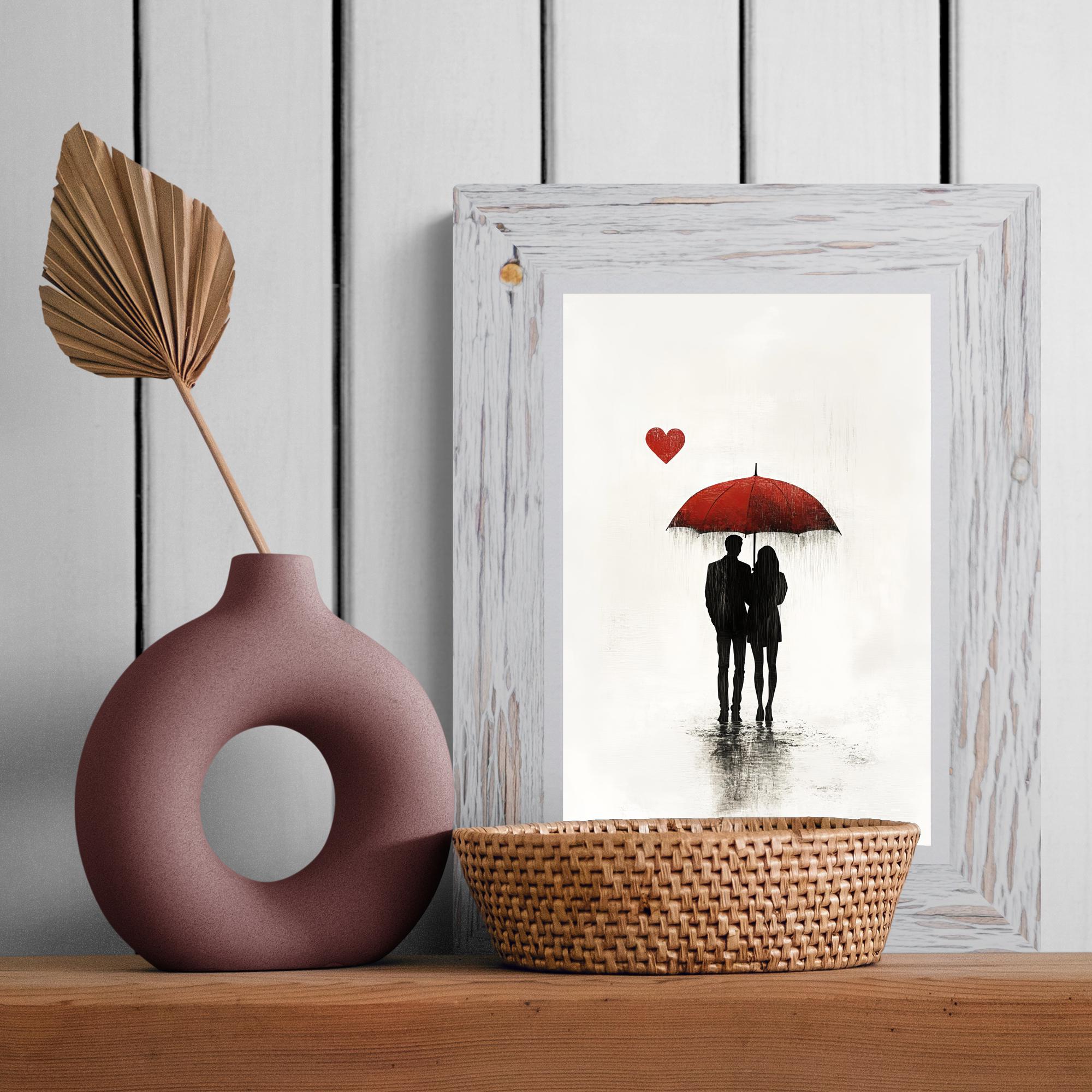 Romantic Couple Under Red Umbrella Digital Download Print Minimalistic ...