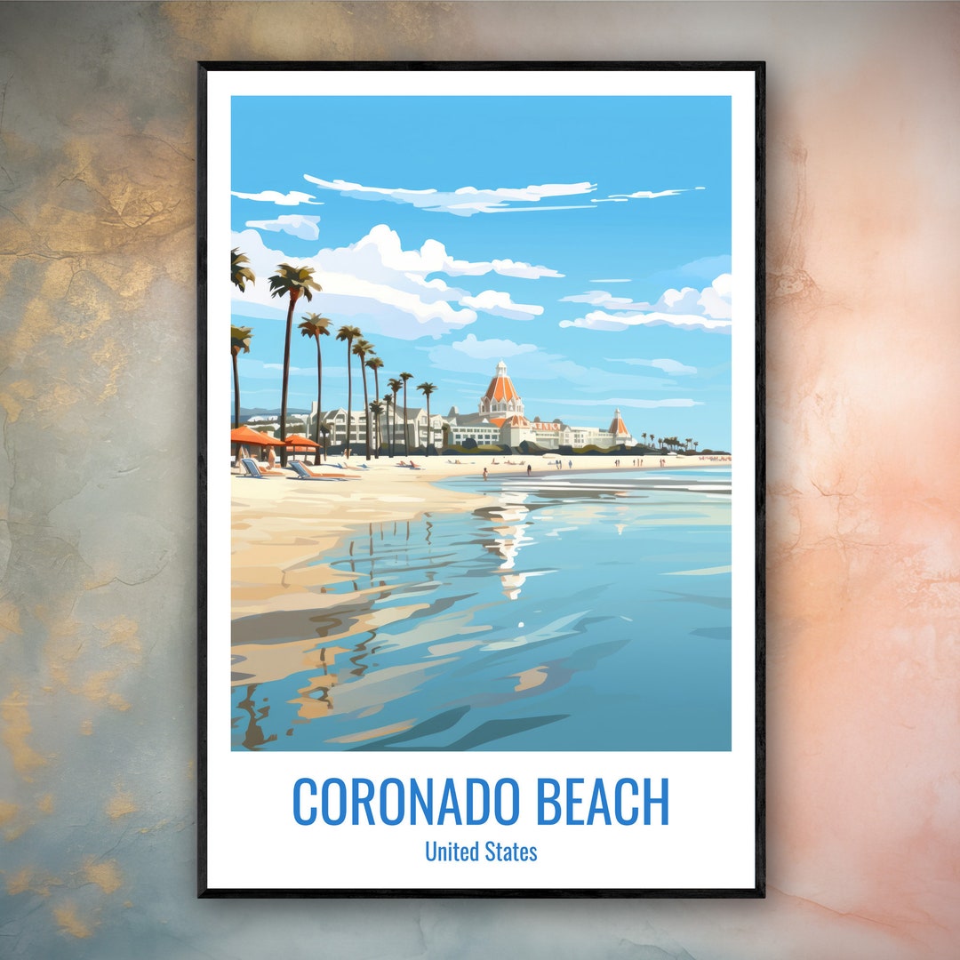 Coronado Beach Travel Poster | San Diego Island Coastal Wall Art Print ...