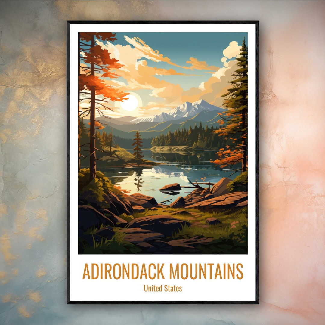 Adirondack Mountains Travel Poster | New York Upstate Wall Art | Lake ...
