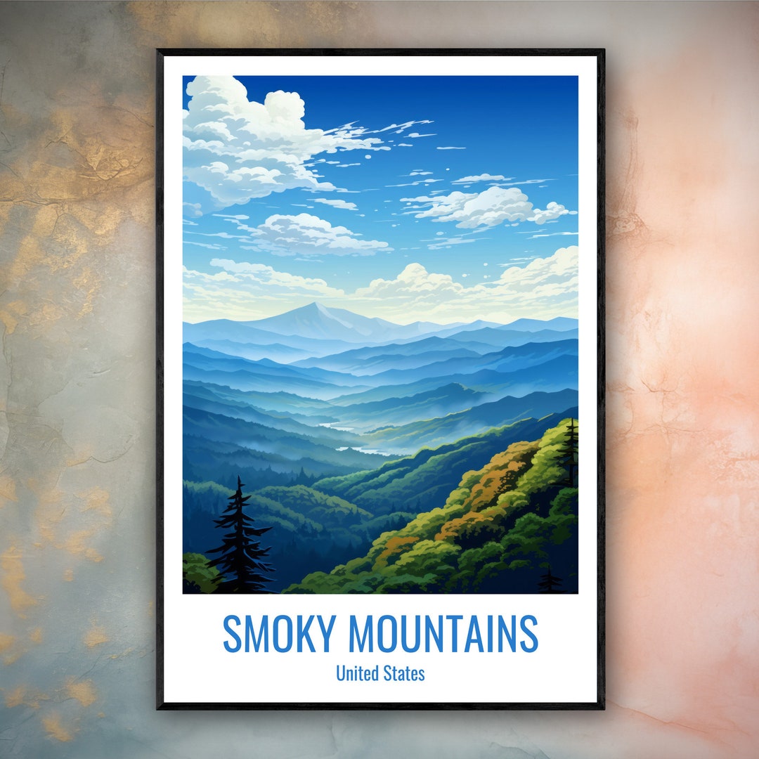 Smoky Mountains Travel Print Poster Smoky Gift Vertical - Etsy