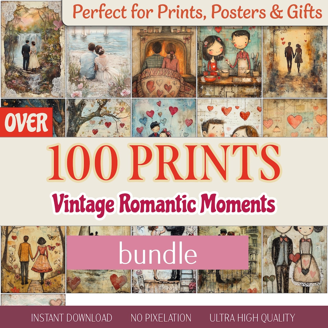 100+ Images Vintage Romantic Couples Digital Print Bundle Featuring ...