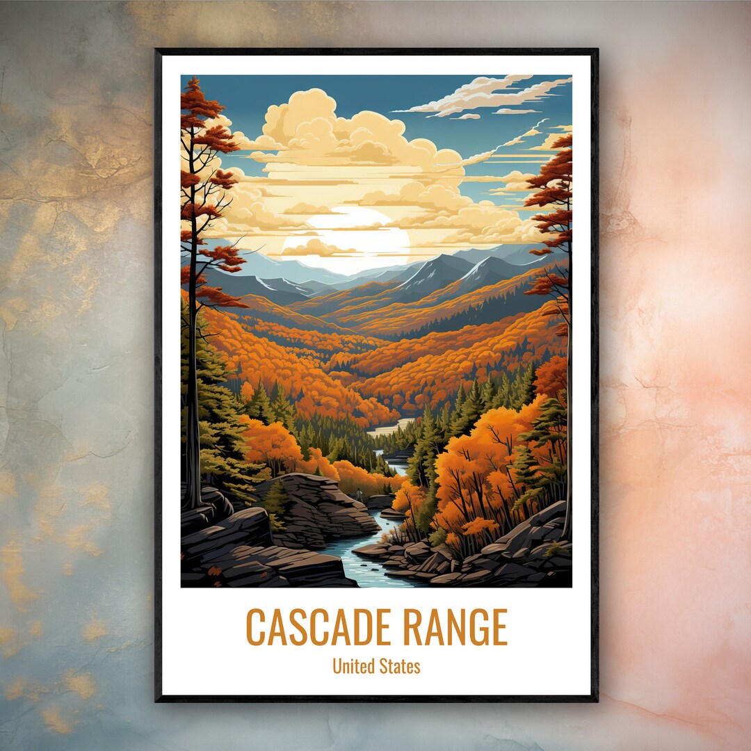 Cascade Range Travel Print Poster Cascade Gift Vertical Adventure Wall ...