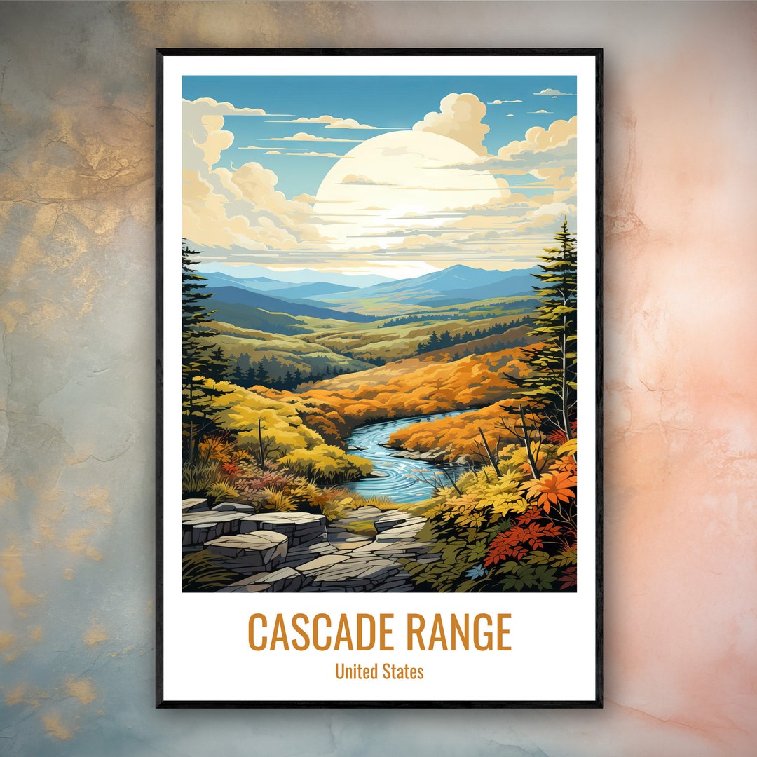 Cascade Range Travel Print Poster Cascade Gift Vertical Adventure Wall ...