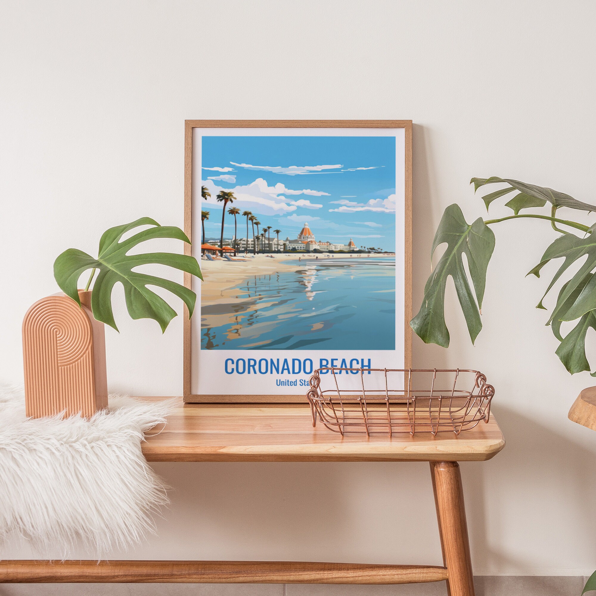 Coronado Beach Travel Poster | San Diego Island Coastal Wall Art Print ...