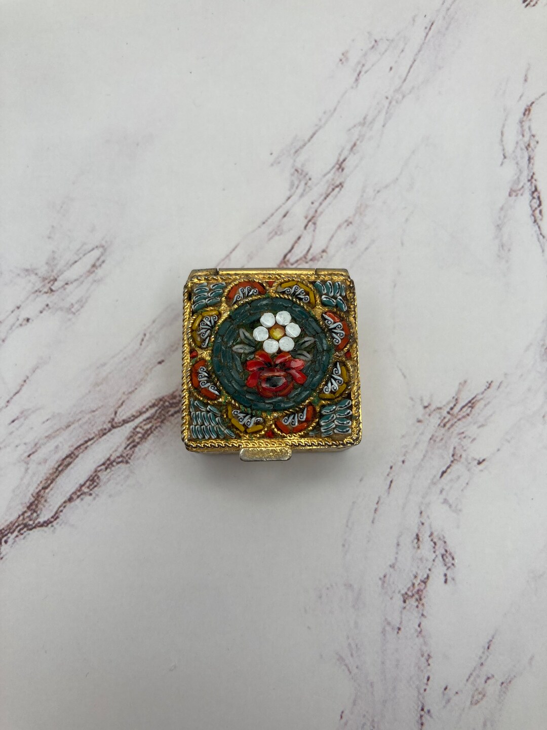 Vintage Italian Floral Mosaic Pill Box - Etsy