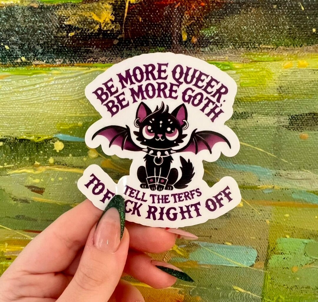 Whimsical Black Cat Wings Sticker | LGBTQ+ Pride | Be More Queer Goth ...