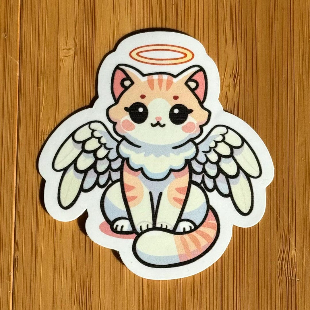 Angel Cat Sticker - Adorable Cat With Wings & Halo - Perfect for Cat ...