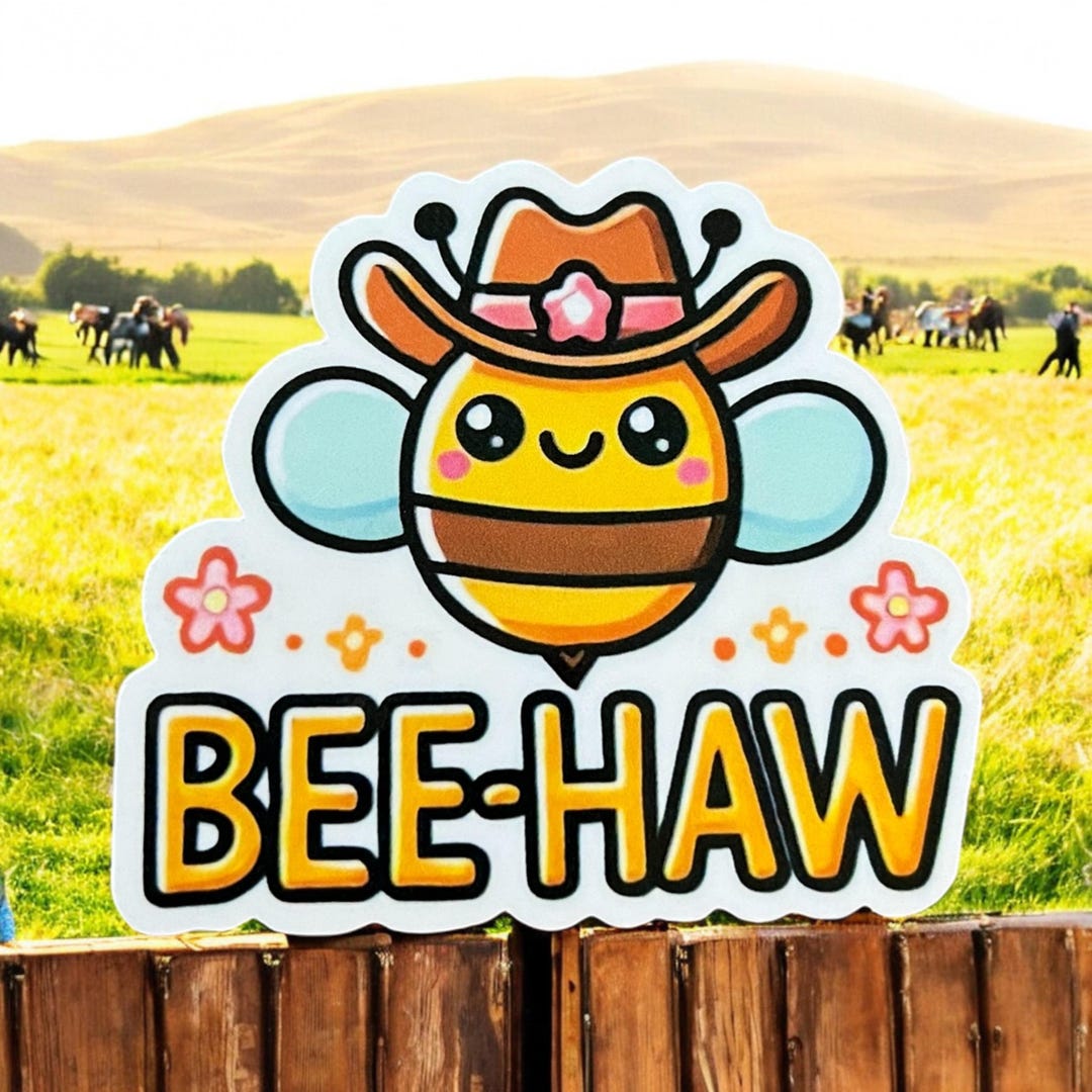 Bee-haw Cowboy Bee Sticker - Cute Bee in Hat Decal - Etsy