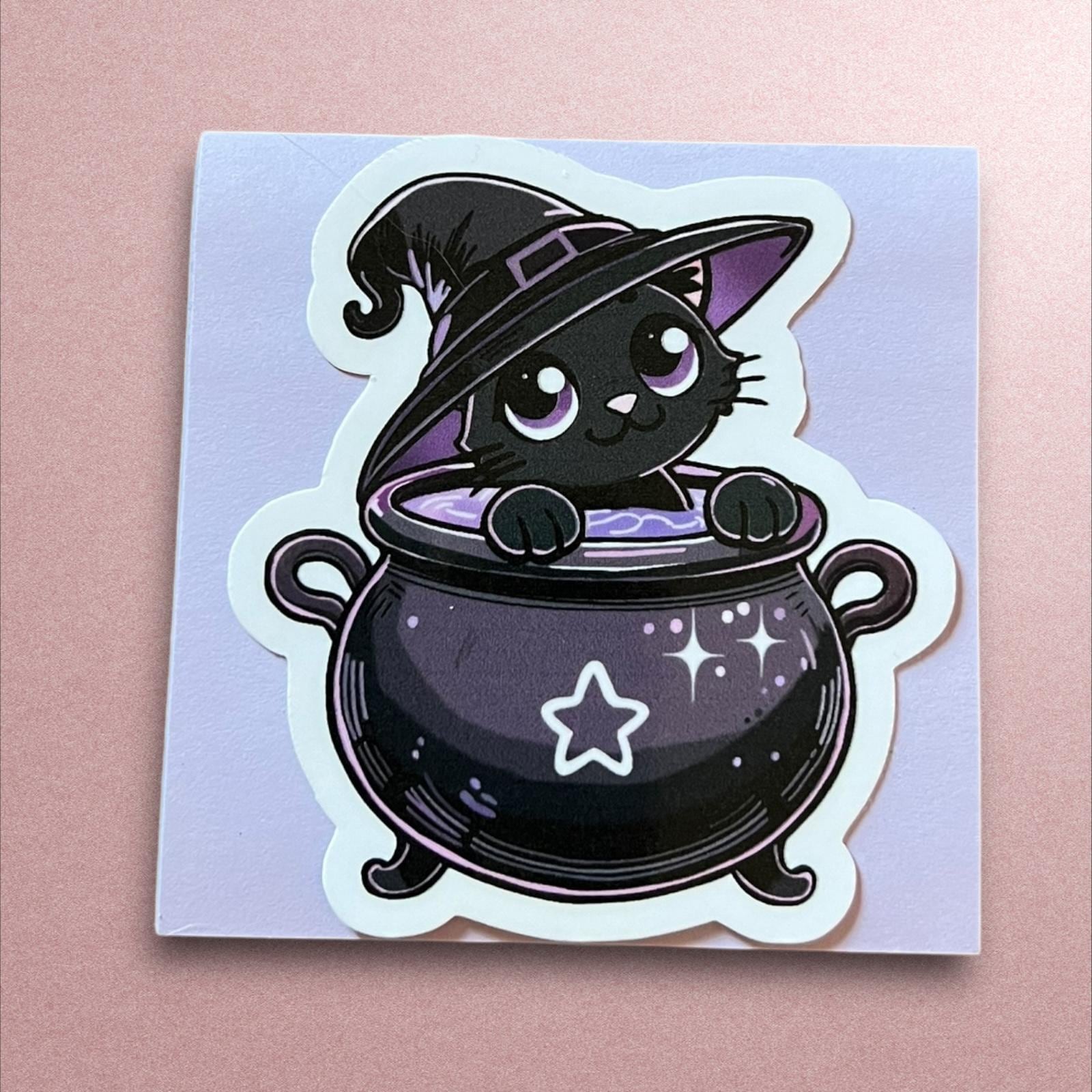 Spooky Black Cat Sticker Witch Hat & Cauldron Design | 3 Inch Sticker ...