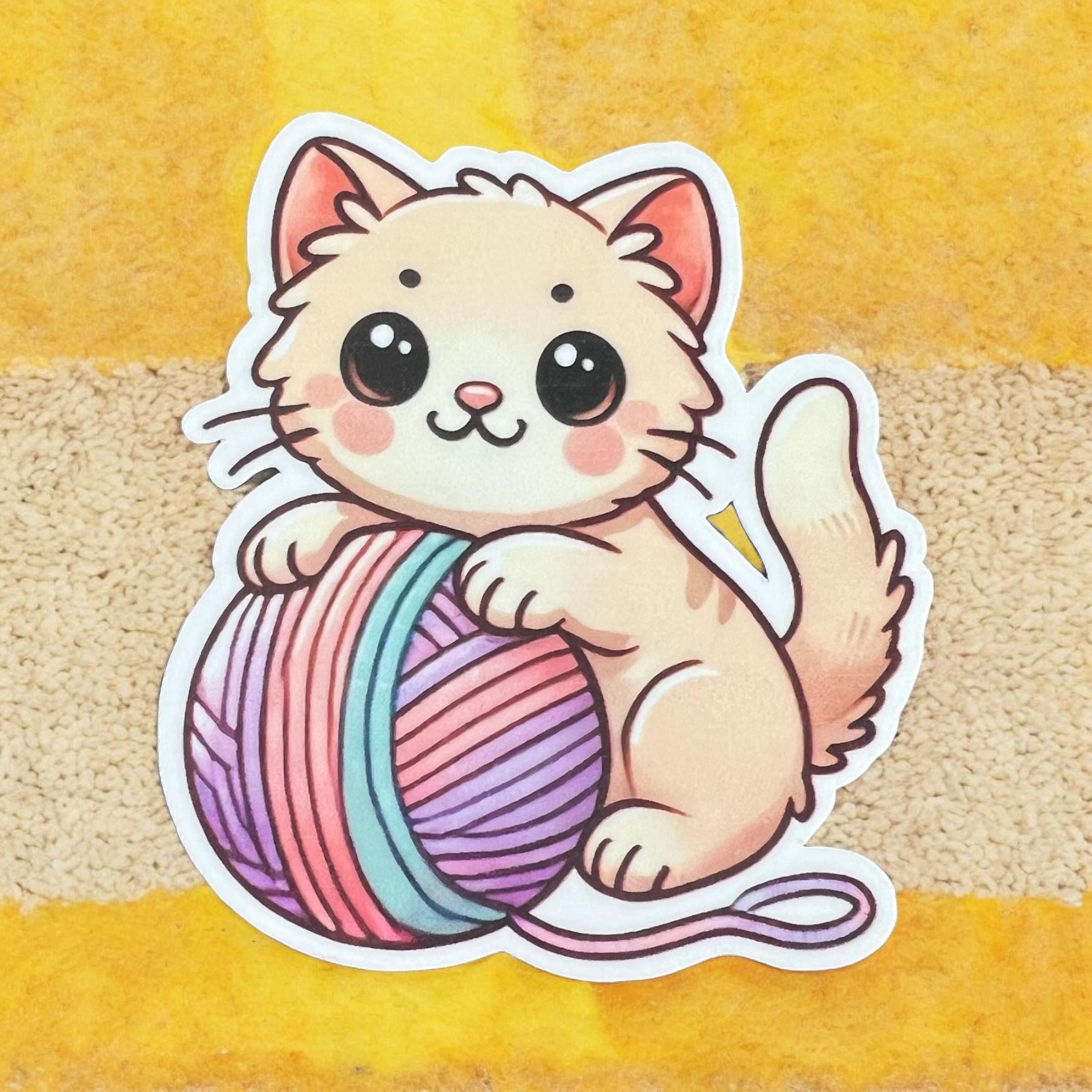 Yarn Ball Cat Sticker | Adorable Cat Sticker With Yarn Ball Design ...
