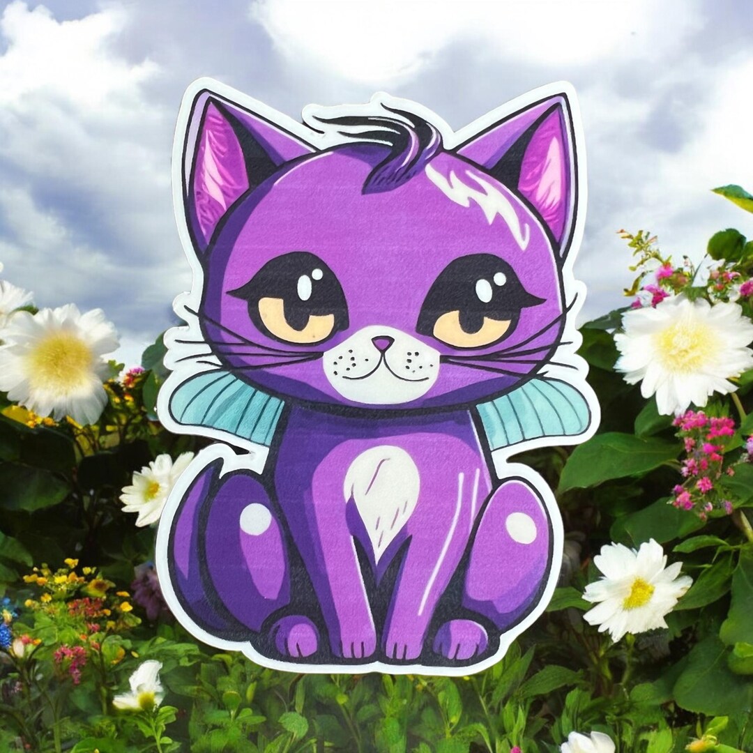 Magical Purple Cat Sticker With Blue Wings - Fun Laptop Decal or ...