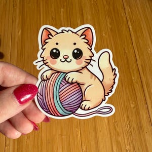 Yarn Ball Cat Sticker | Adorable Cat Sticker With Yarn Ball Design ...