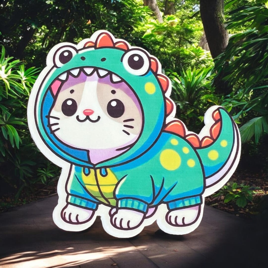 Adorable Cat Dinosaur Sticker - Cute Animal Decal for Laptops, Journals ...