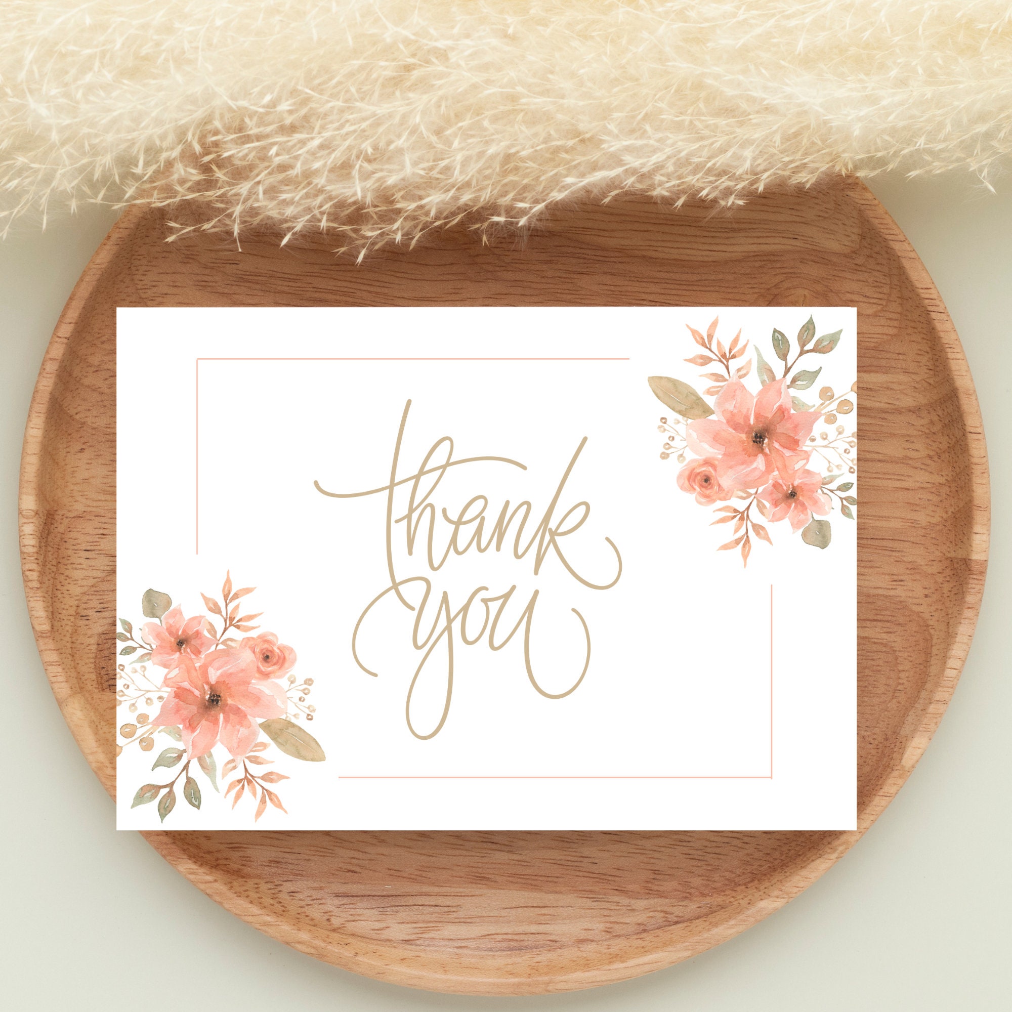 Flower Thank You Card | Thank You Card Printable | Calligraphy Thank ...