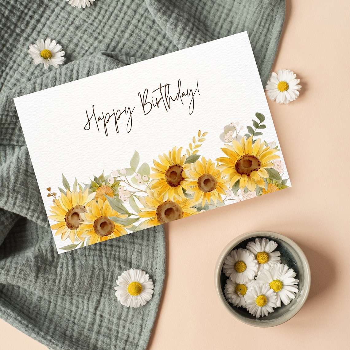 Sunflower Birthday Card | Birthday Card Printable | Calligraphy ...