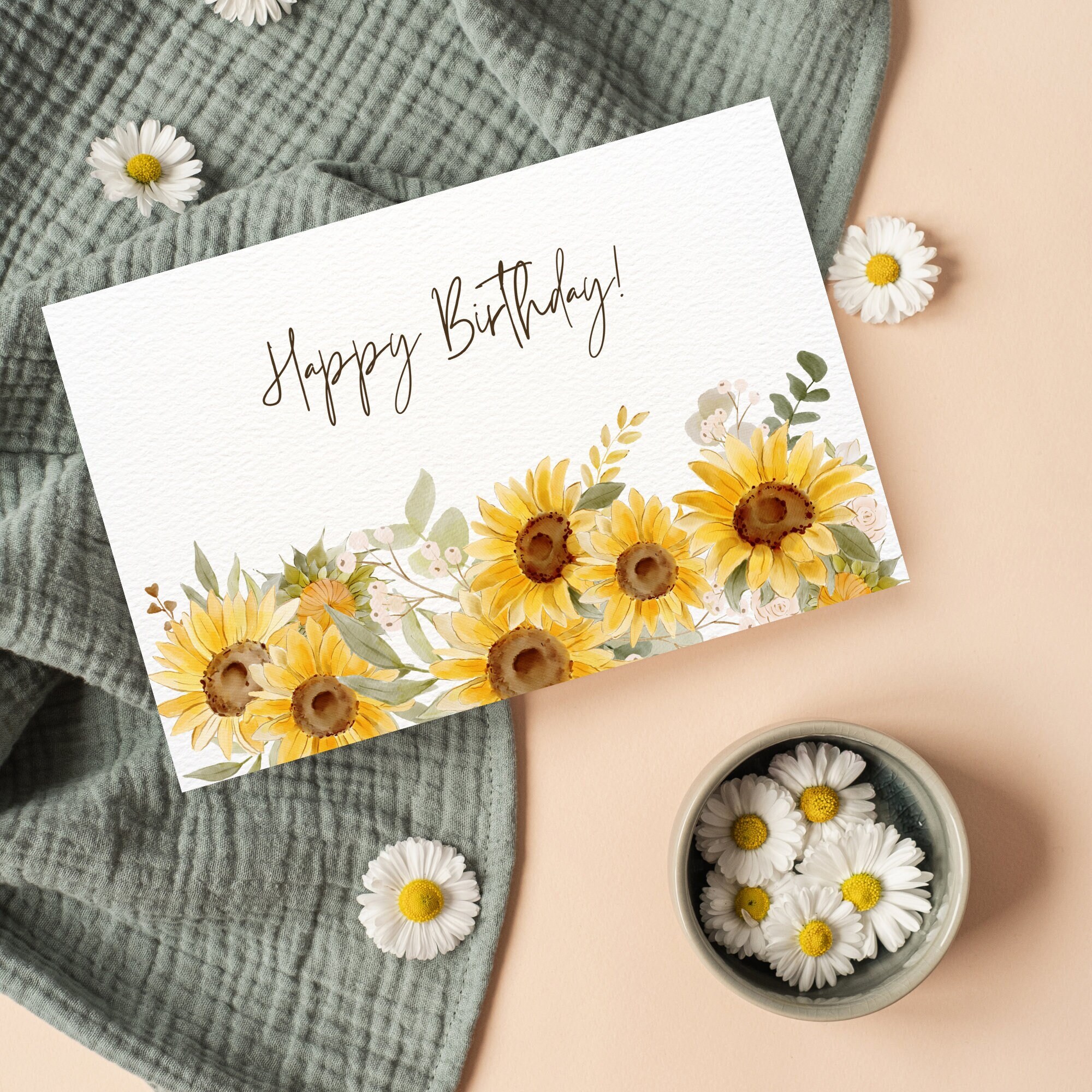 Sunflower Birthday Card | Birthday Card Printable | Calligraphy ...