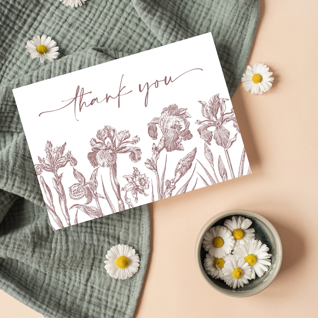 Flower Thank You Card | Thank You Card Printable | Calligraphy Thank ...
