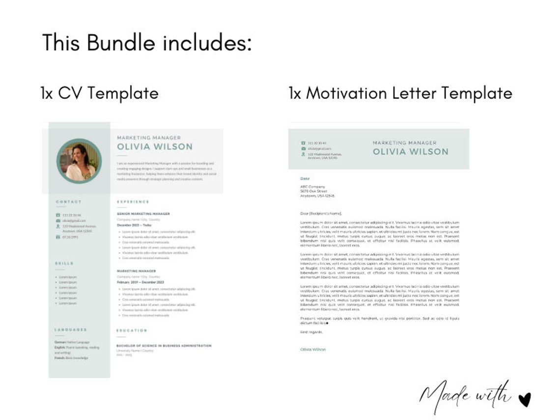 CV and Motivational Letter Template I Clean and Minimalistic - Etsy