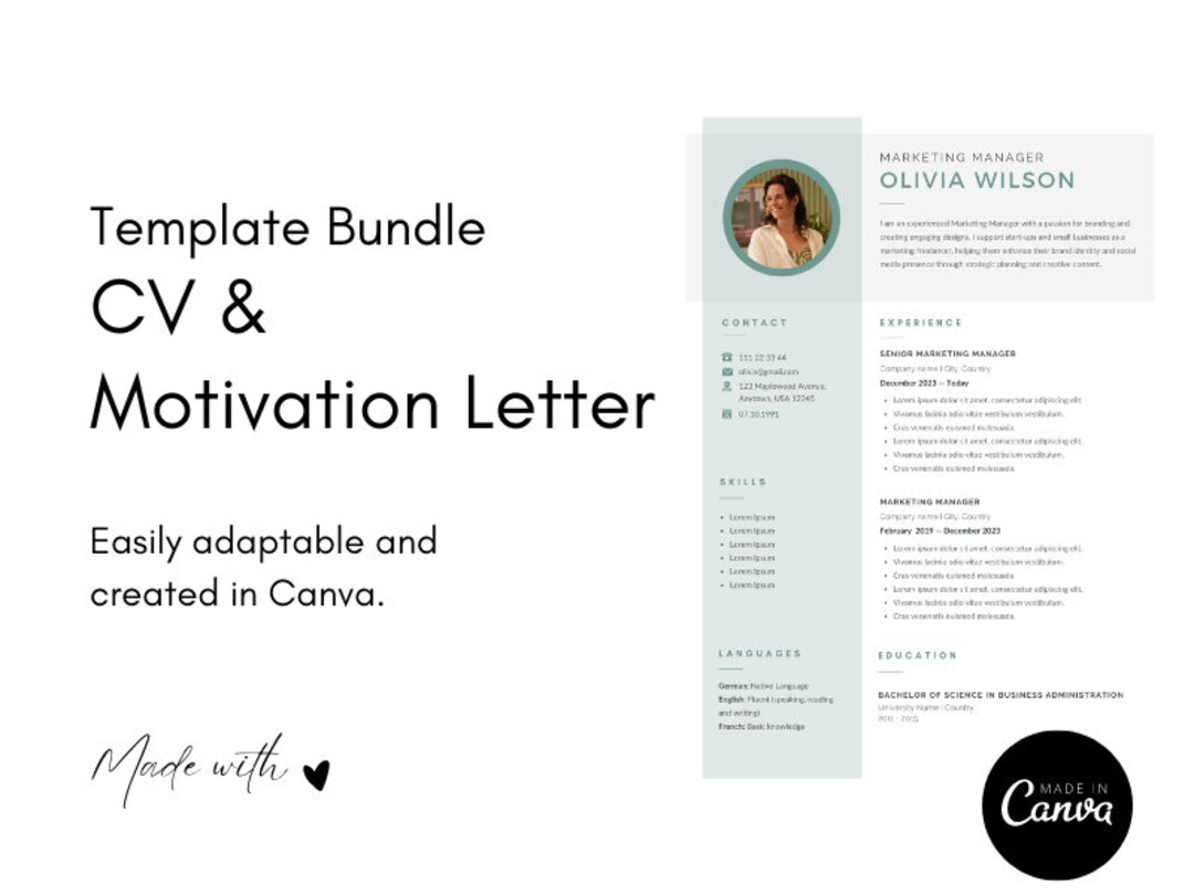 CV and Motivational Letter Template I Clean and Minimalistic - Etsy