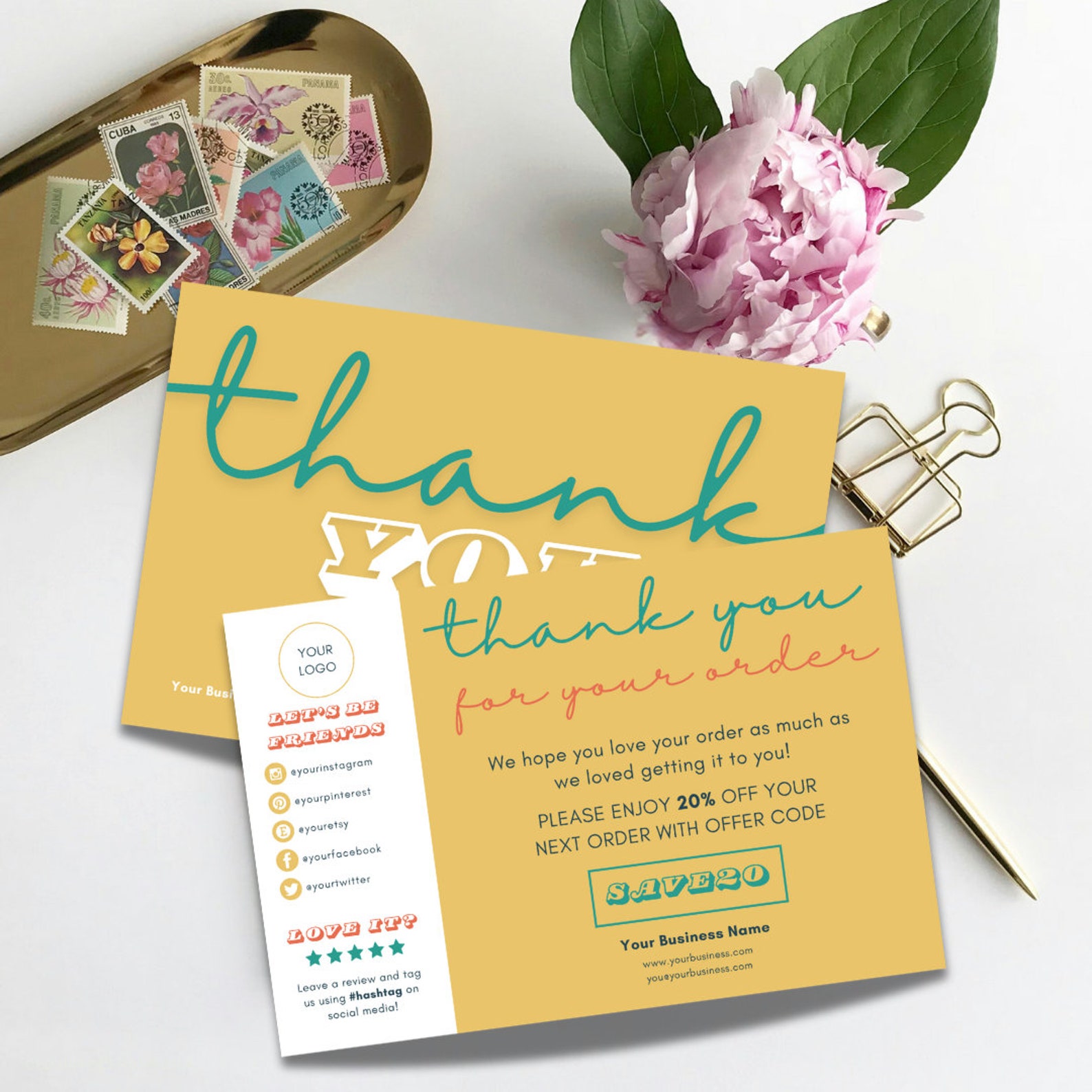 Bright Thank You Card Template, Editable Thank You Insert for Poshmark ...