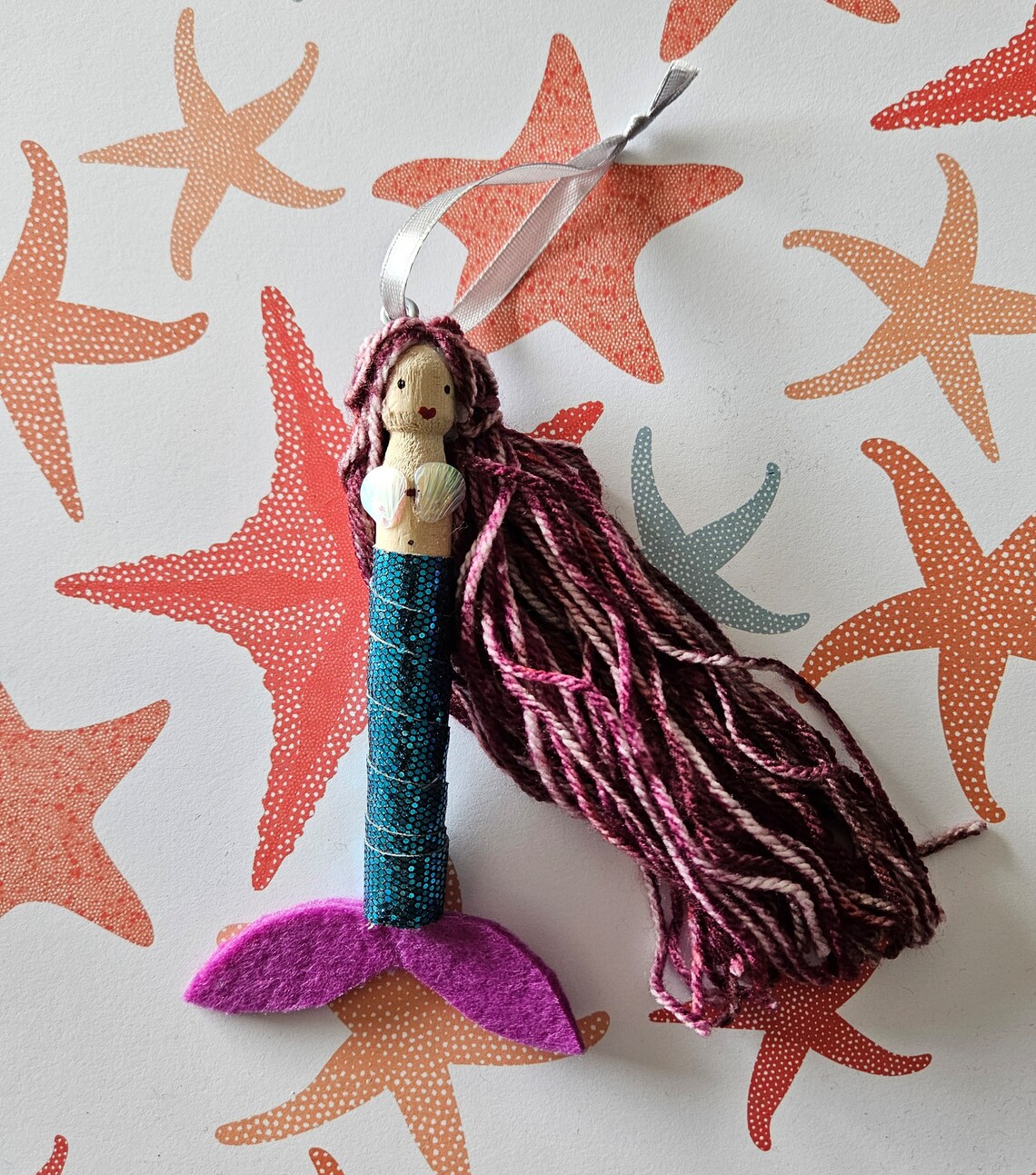 Mermaids Clothespin Dolls With Sparkling Blue Scales, a Cute Ornament ...