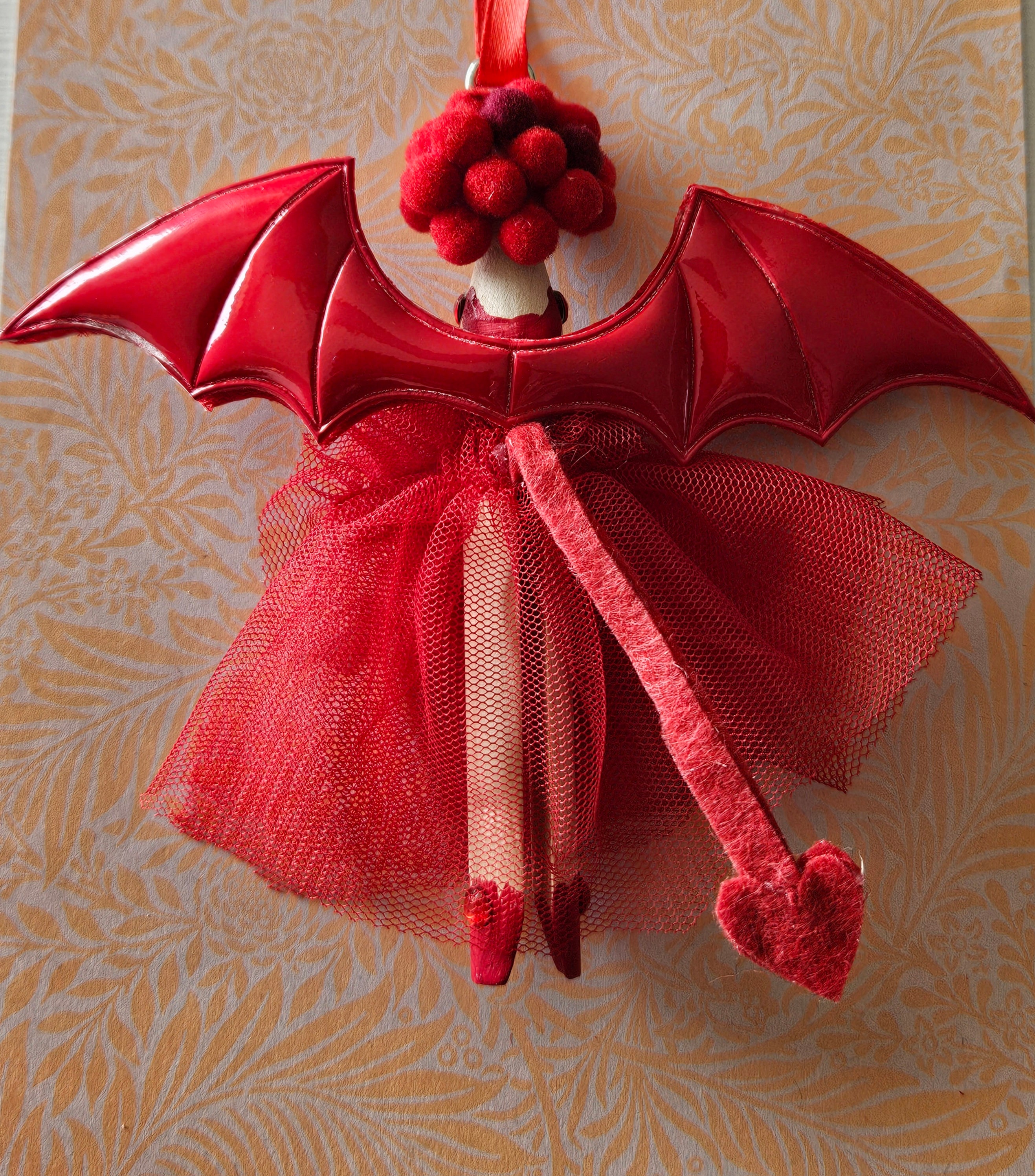 Red Demon Girl Clothespin Doll, a Hanging Ornament for Halloween ...