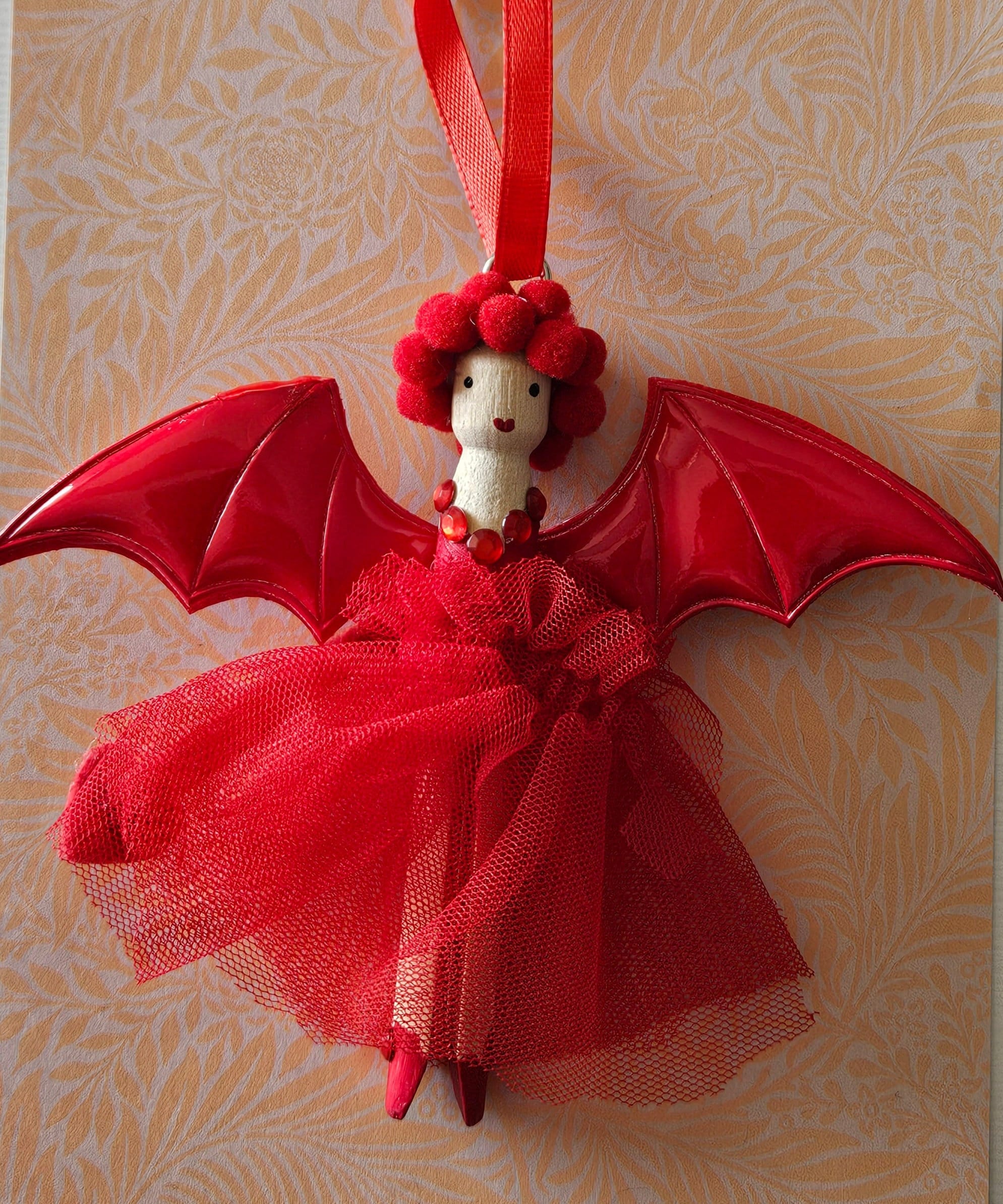 Red Demon Girl Clothespin Doll, a Hanging Ornament for Halloween ...