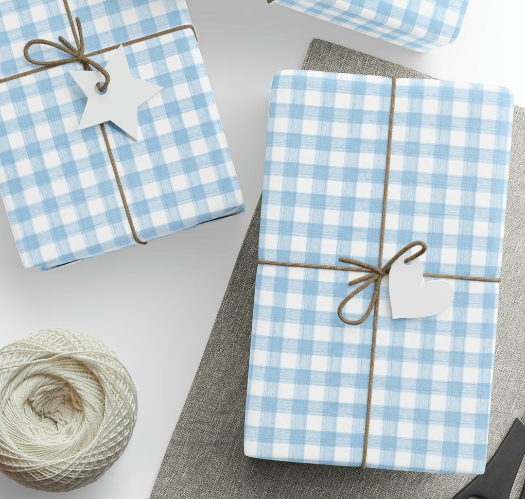 Gingham Gift Wrap, Blue Gingham Wrapping Paper, Check Gift Wrap, Baby ...