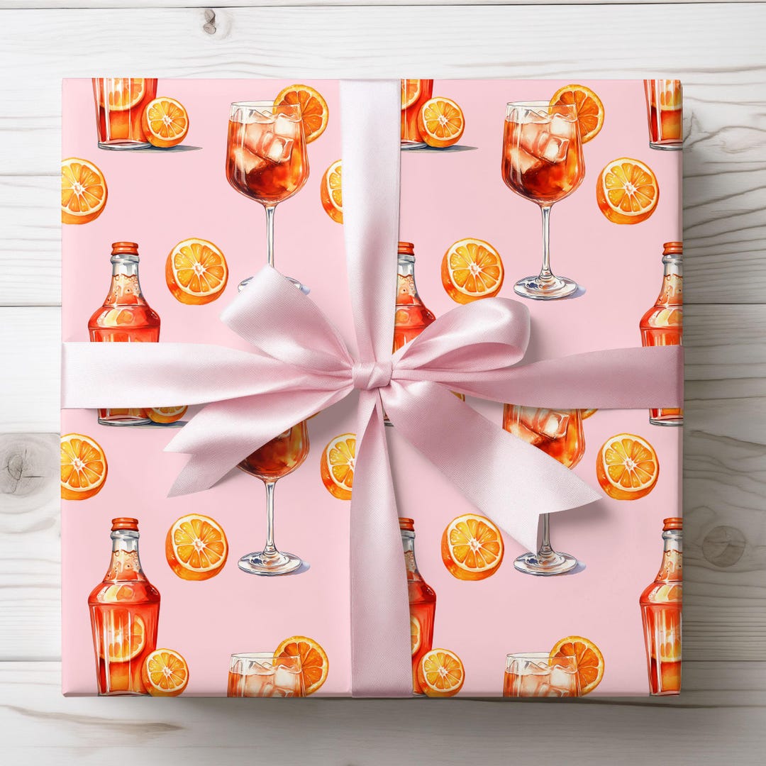 Wrapping Paper, Aperol Spritz Cocktail Gift Wrap, Orange Spritz ...