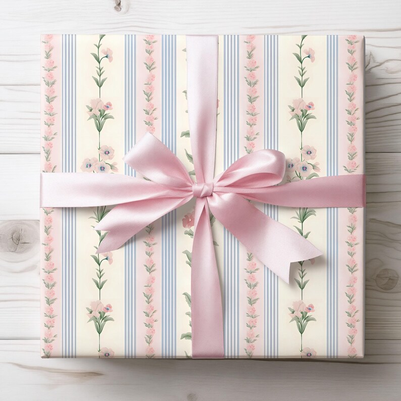 Wrapping Papers, Folklore Floral, Pink and Blue Pattern ...