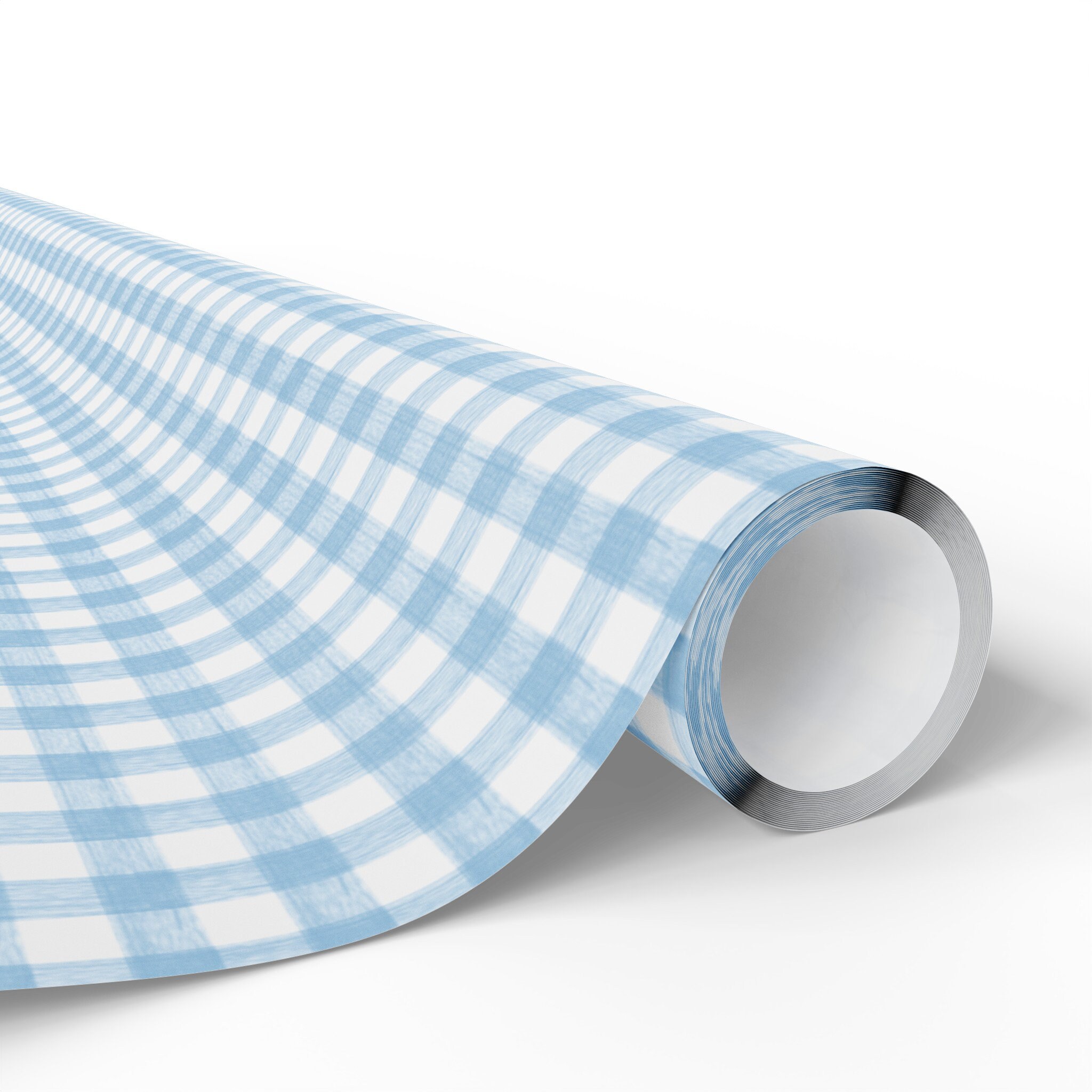Blue Gingham Wrapping Paper, Gingham Gift Wrap, Baby Blue Paper, Gift ...