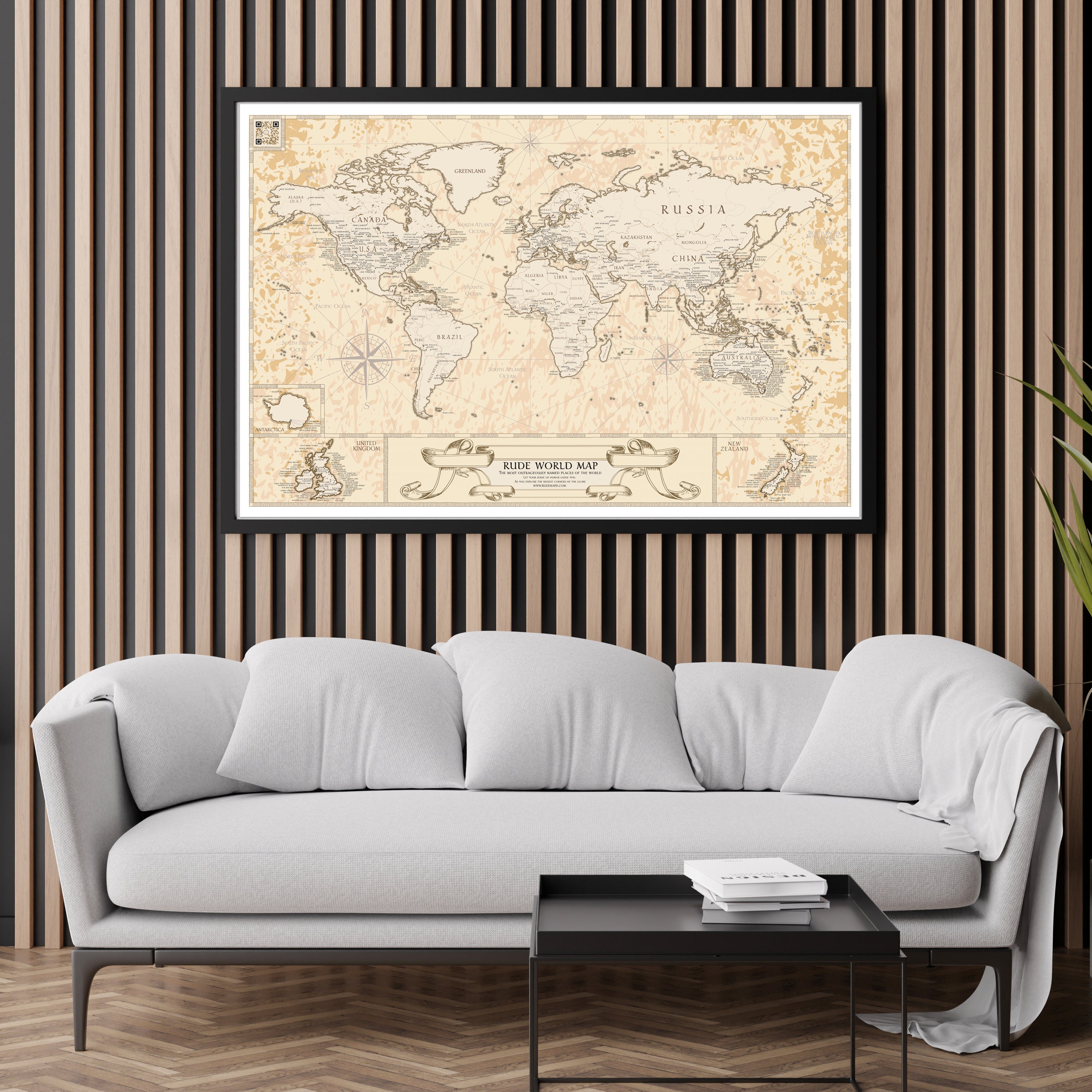 Rude World Map, Explore the World's Funniest Place Names, Funny Wall ...