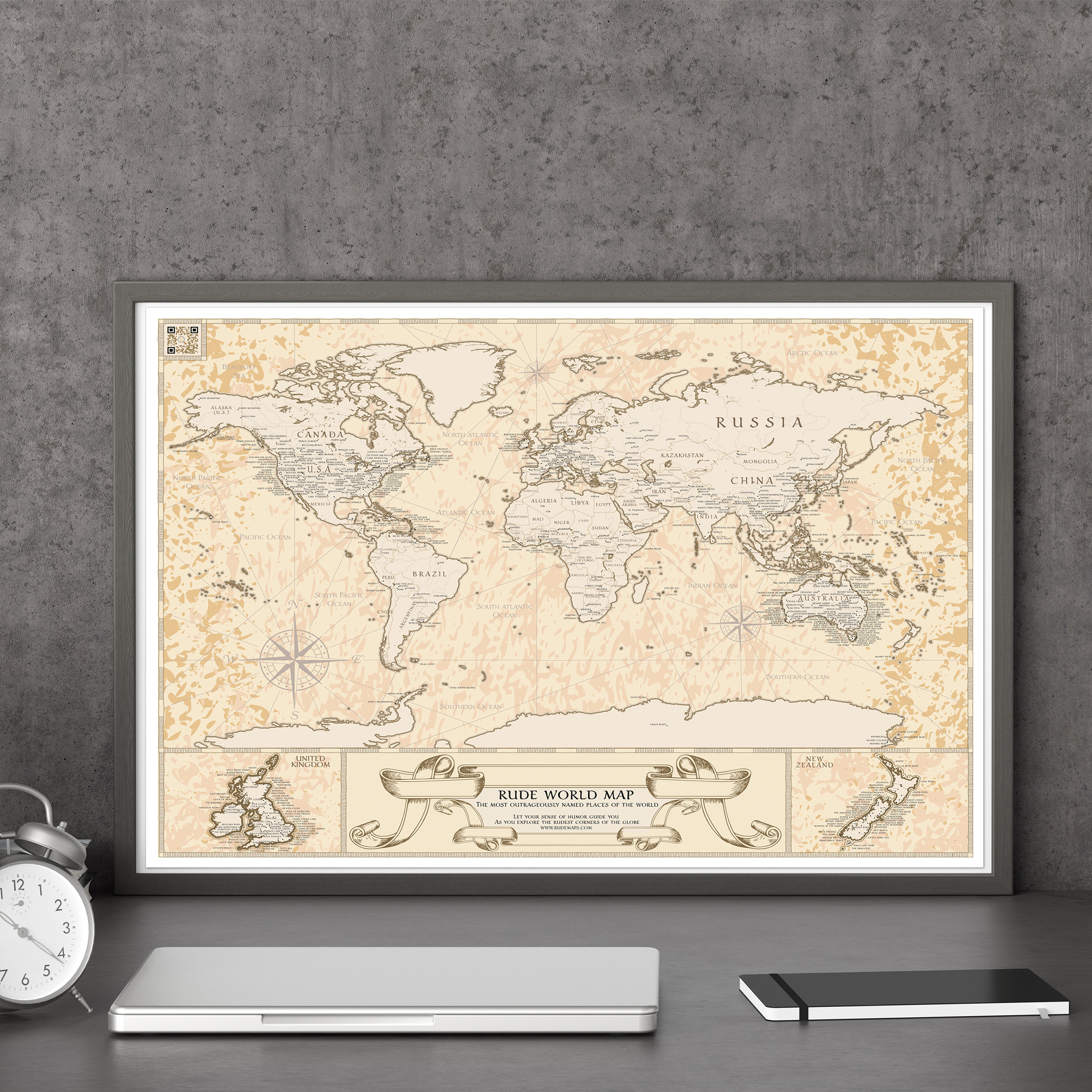 Rude World Map, Explore the World's Funniest Place Names, Funny Wall ...