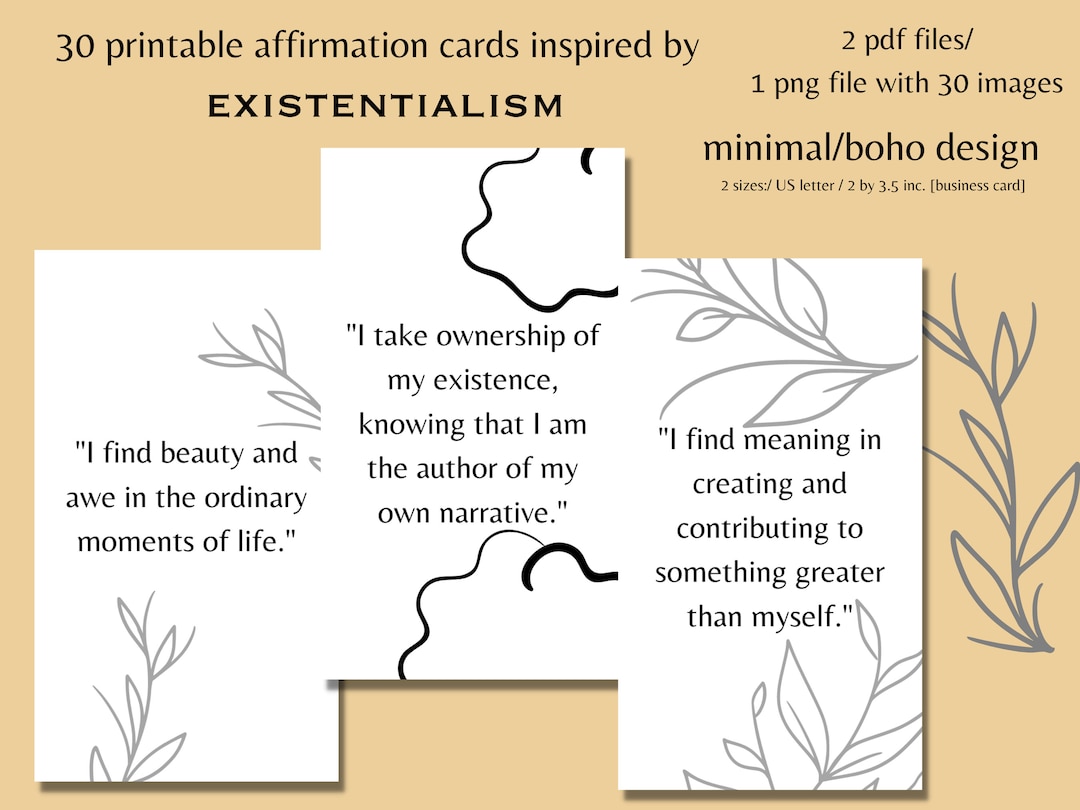 30 Printable Affirmation Cards Inspired by Existentialism, Boho/minimal ...