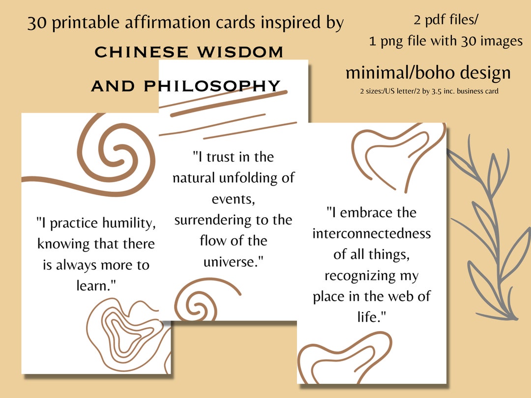 30 Printable Affirmation Cards Inspired by Ancient Chinese Wisdom, Boho ...