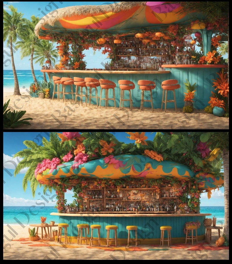 Tropical Beach Bar Digital Backdrop Summer Colorful Holiday Props ...